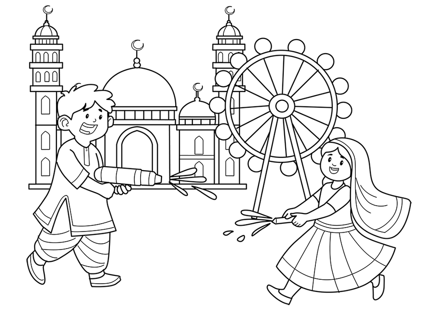 Holi Festival Coloring Page – Free Kids Coloring Page Download