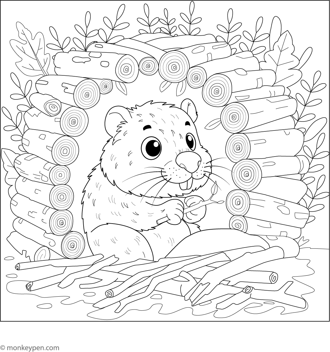 Beaver In A Lodge Coloring Page