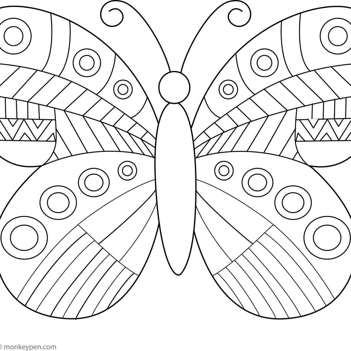 Butterfly With Geometric Patterns Coloring Page