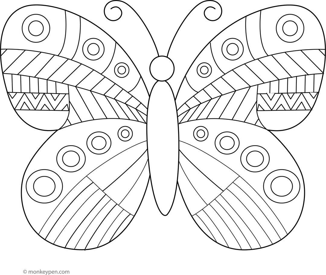 Butterfly With Geometric Patterns Coloring Page