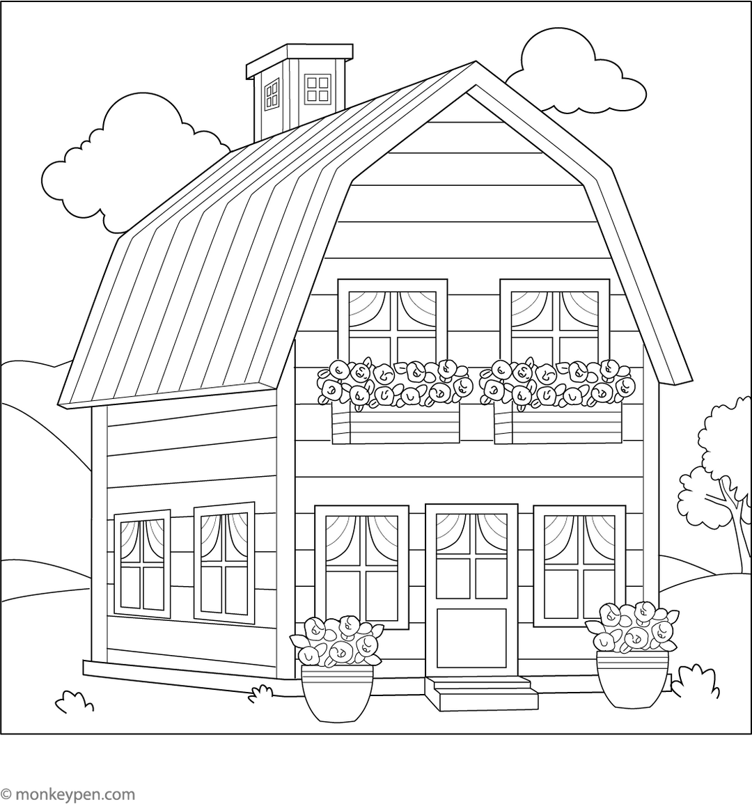 Beautiful Farm House – Free Printable Coloring page for Kids