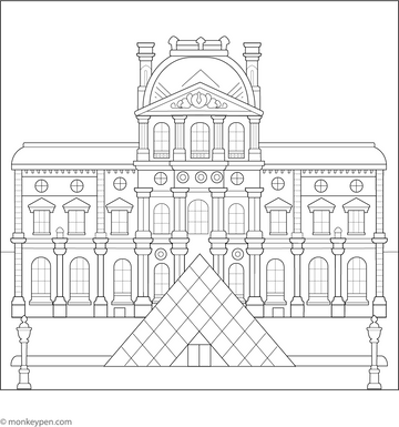 Louvre Museum – Famous Landmark Coloring Page for Kids