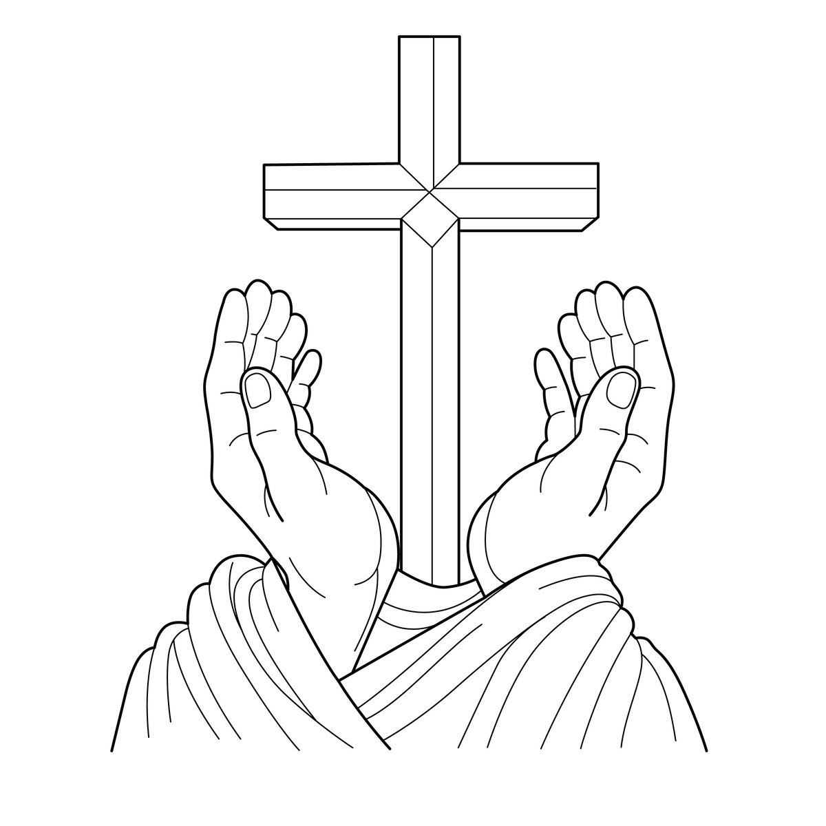 Cross With Open Hands Coloring Page
