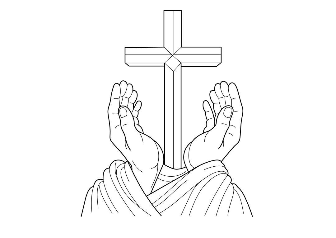 Cross With Open Hands Coloring Page