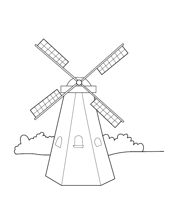 Windmill Coloring Image - Printable Coloring Page PDF