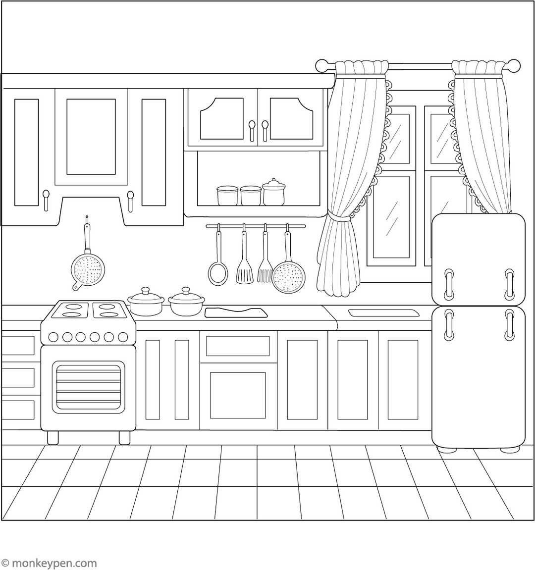 Kitchen Coloring Page - Coloring Page PDF for Kids