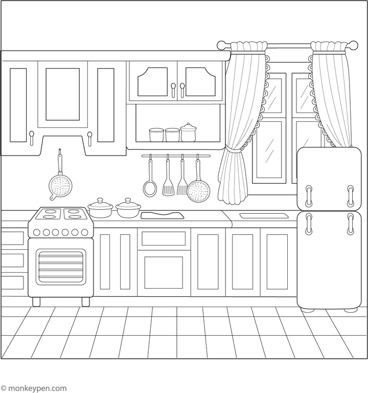 Kitchen Coloring Page - Coloring Page PDF for Kids