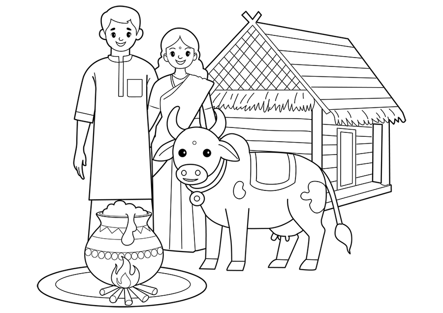 Pongal Festival Coloring Page – Fun Cultural Activity for Kids