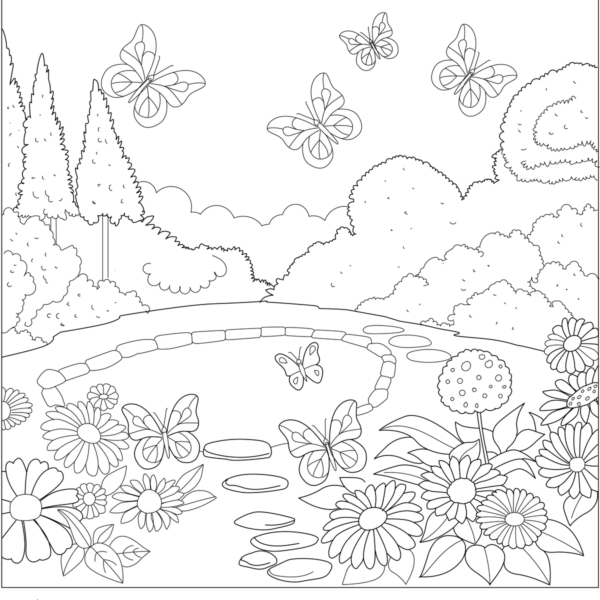 Garden Of Butterflies Coloring Page