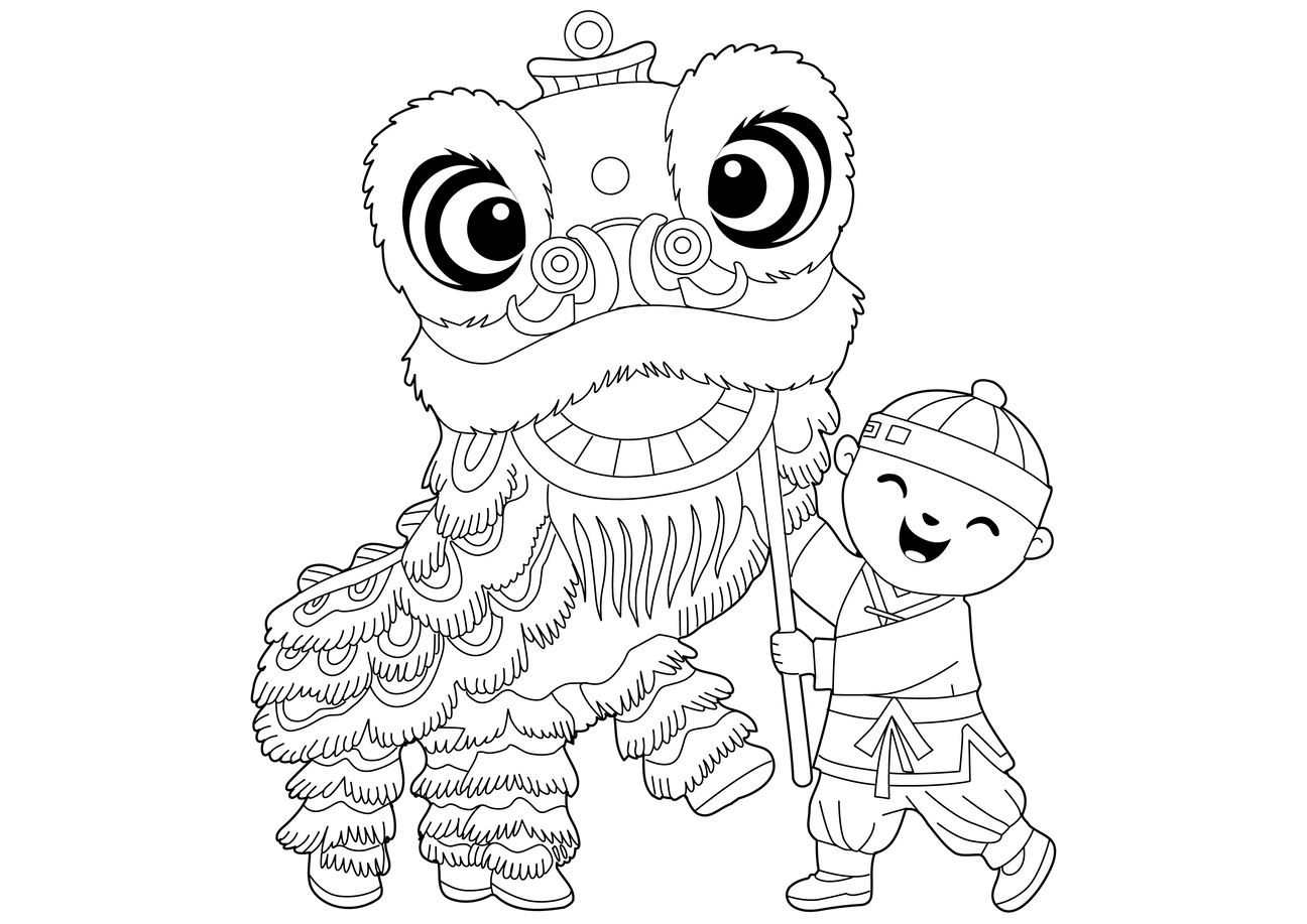 Chinese Lion Dance Coloring Picture