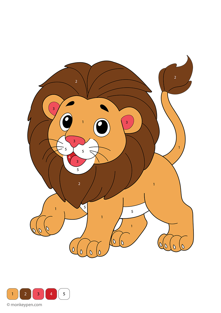 Free Lion – Color by Number Printable PDF for Kids