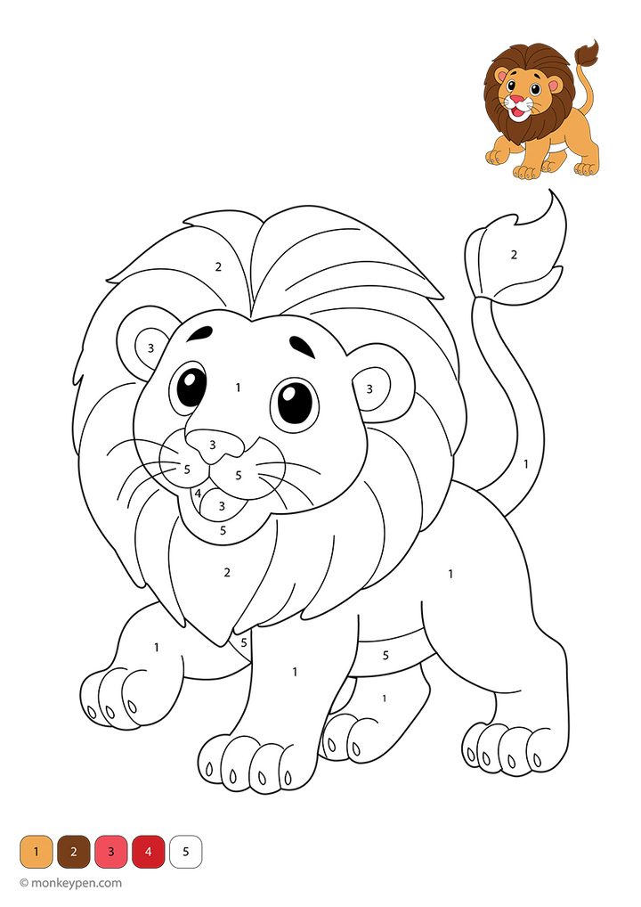 Free Lion – Color by Number Printable PDF for Kids
