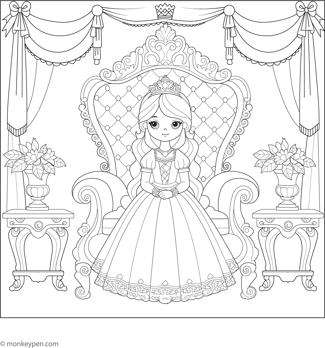 Princess And Throne Coloring Page