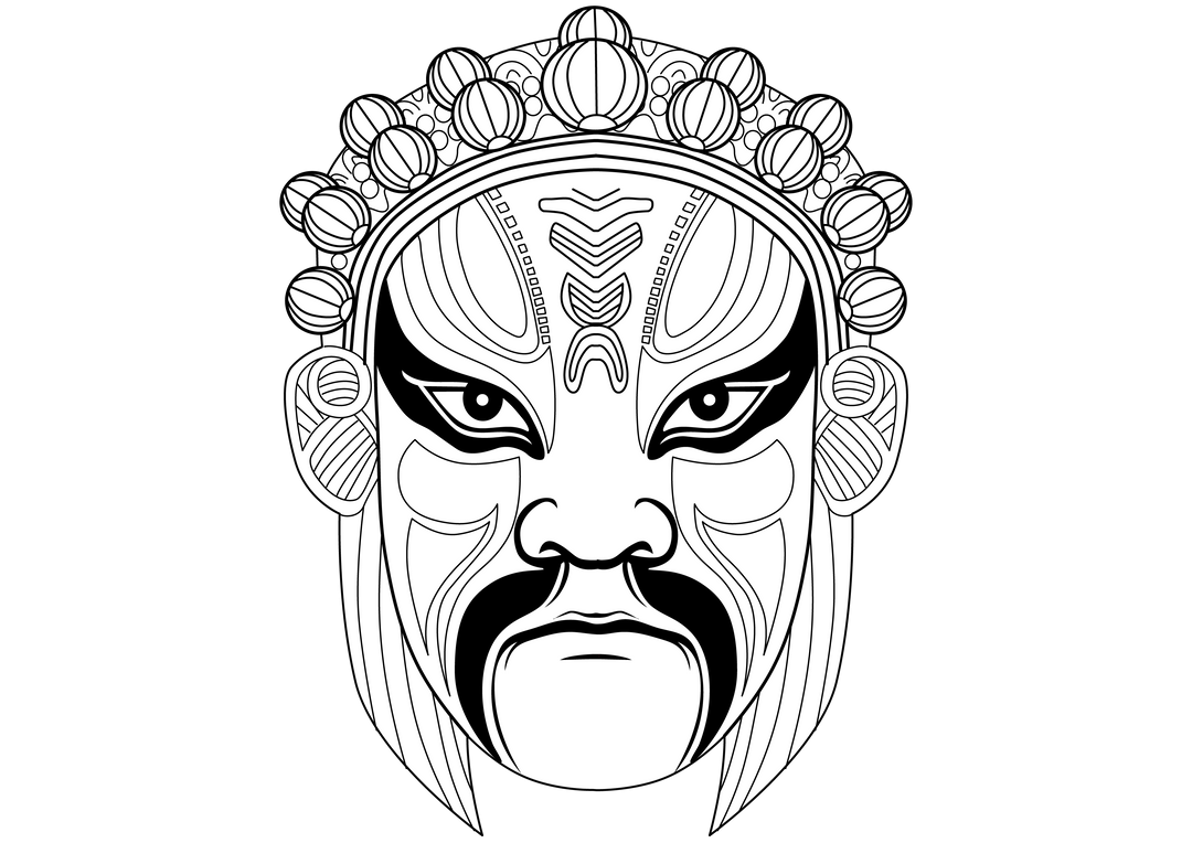 Chinese Opera Mask Coloring Page