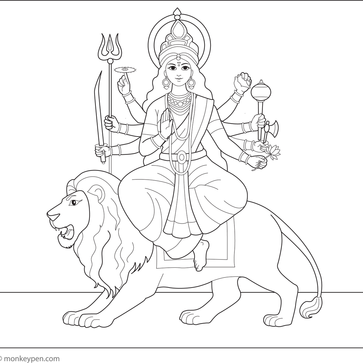 Goddess Durga Coloring Page – Printable PDF for Kids
