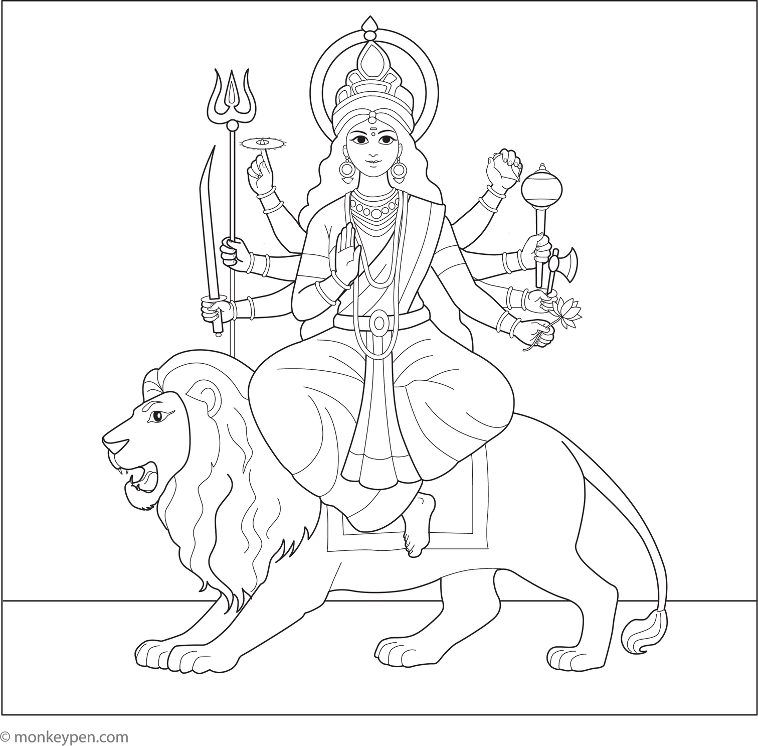Goddess Durga Coloring Page – Printable PDF for Kids