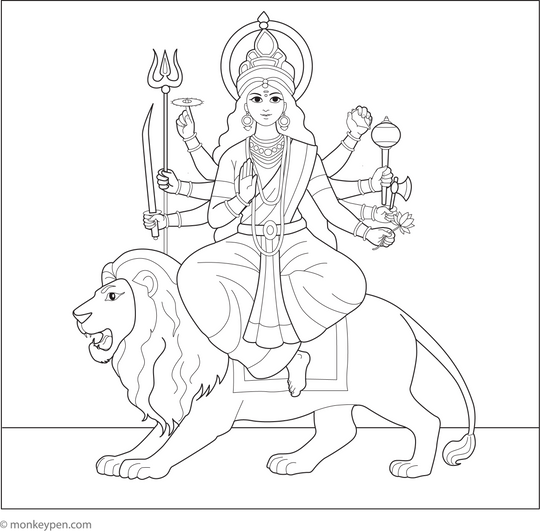 Goddess Durga Coloring Page – Printable PDF for Kids