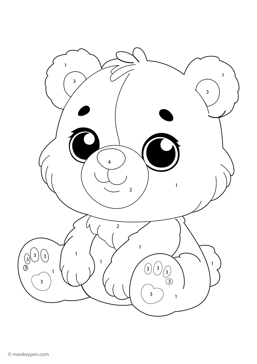 Teddy Bear Color by Number Sheet – Free Coloring Page PDF