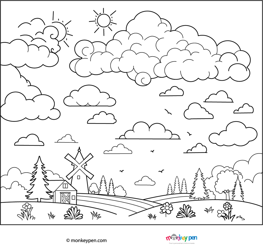Printable Cloudy Sky Coloring Page – Free PDF for Kids