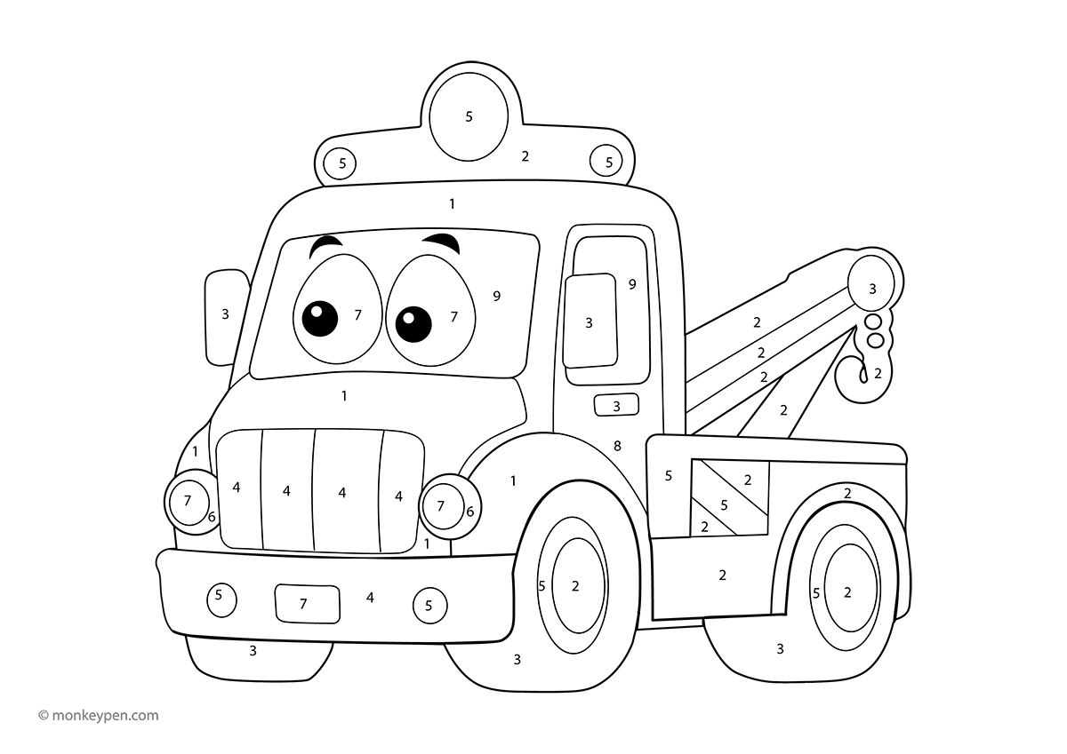 Truck Color by Number Sheet – Free Colouring Pages for Fun