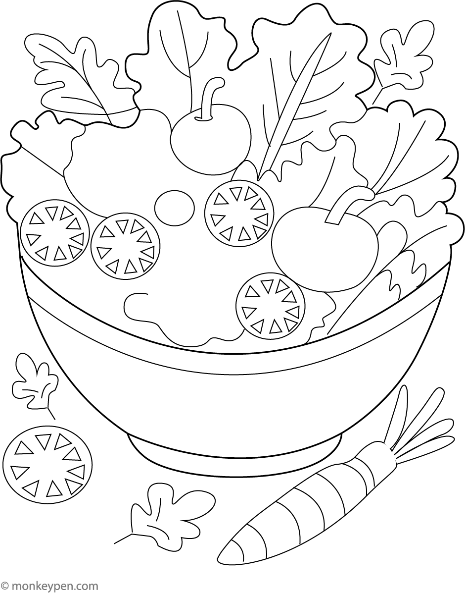 Salad Coloring Page – Fun and Healthy-Themed Printable for Kids