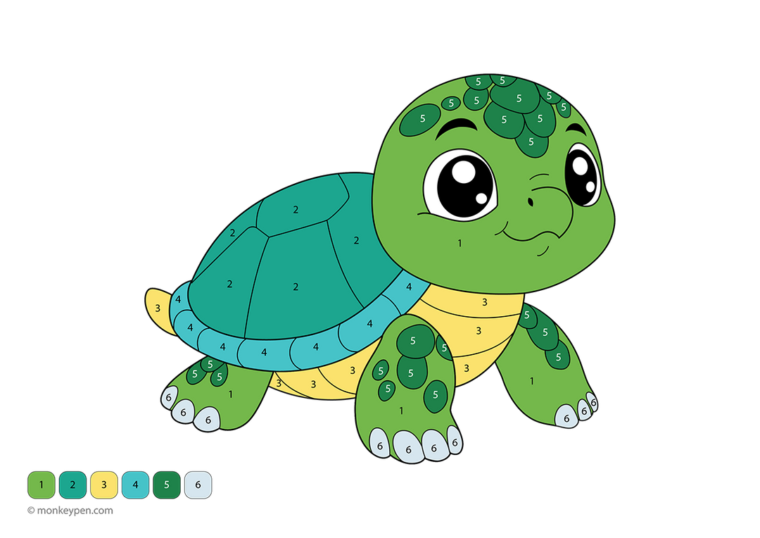 Turtle Color by Number Printable – Printable PDF for Kids