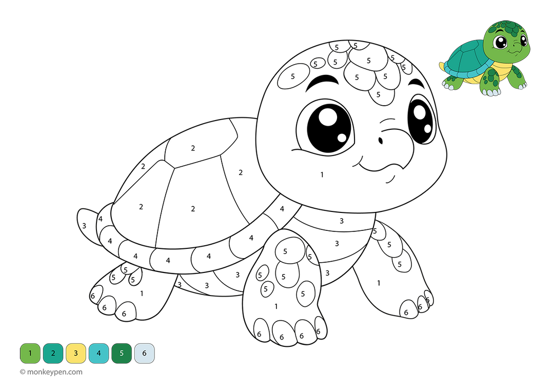 Turtle Color by Number Printable – Downloadable PDF for Kids
