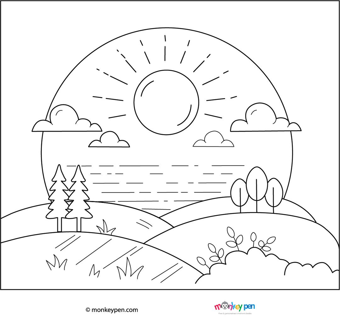 Free Printable Sunrise Coloring Page for Kids Fun