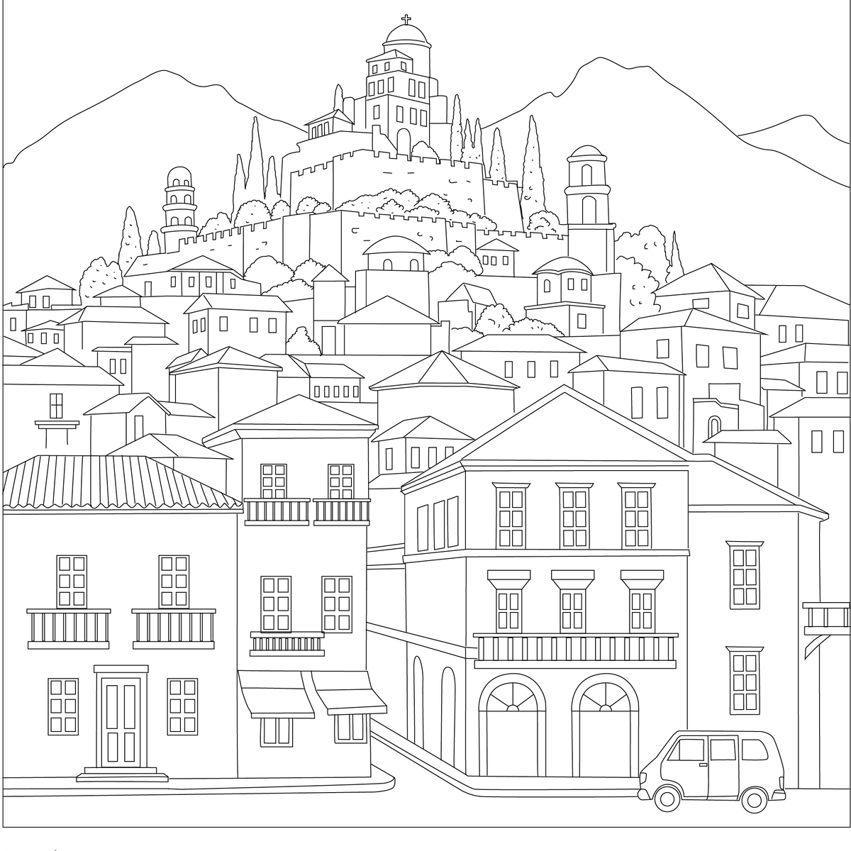 Nafplio Old Town Coloring Page