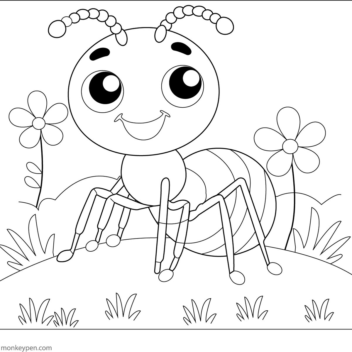 Cheerful Ant Coloring Page – Free Kids Coloring Download