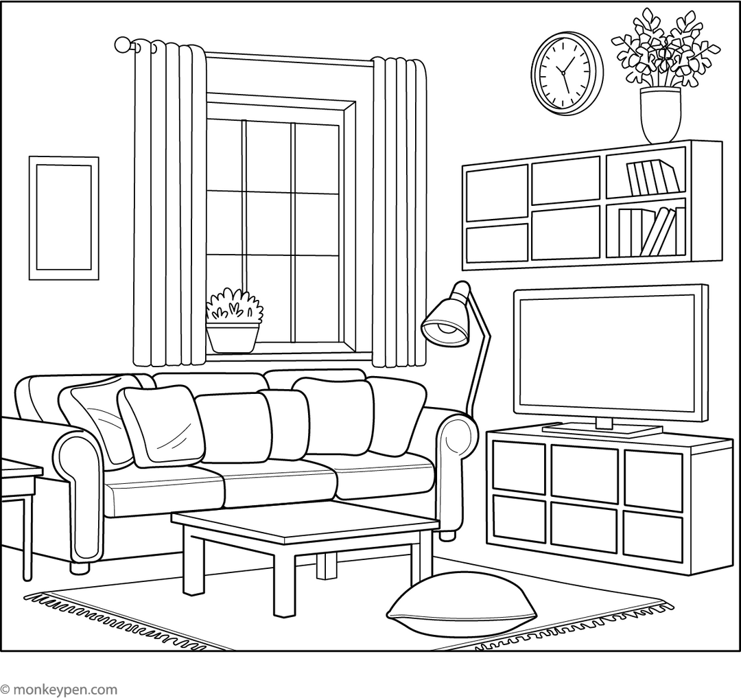 Living Room - Free Coloring Page