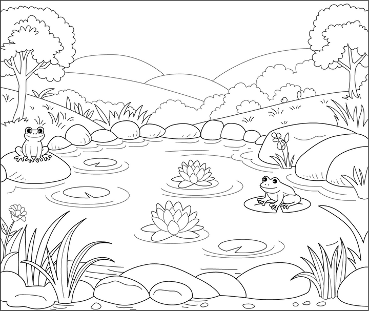 Pond Coloring Page – Fun Nature Activity for Kids
