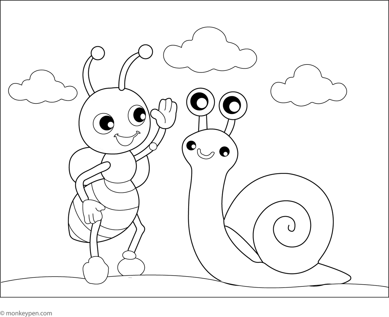 Ant and the Snail Coloring Page – Free Printable for Kids