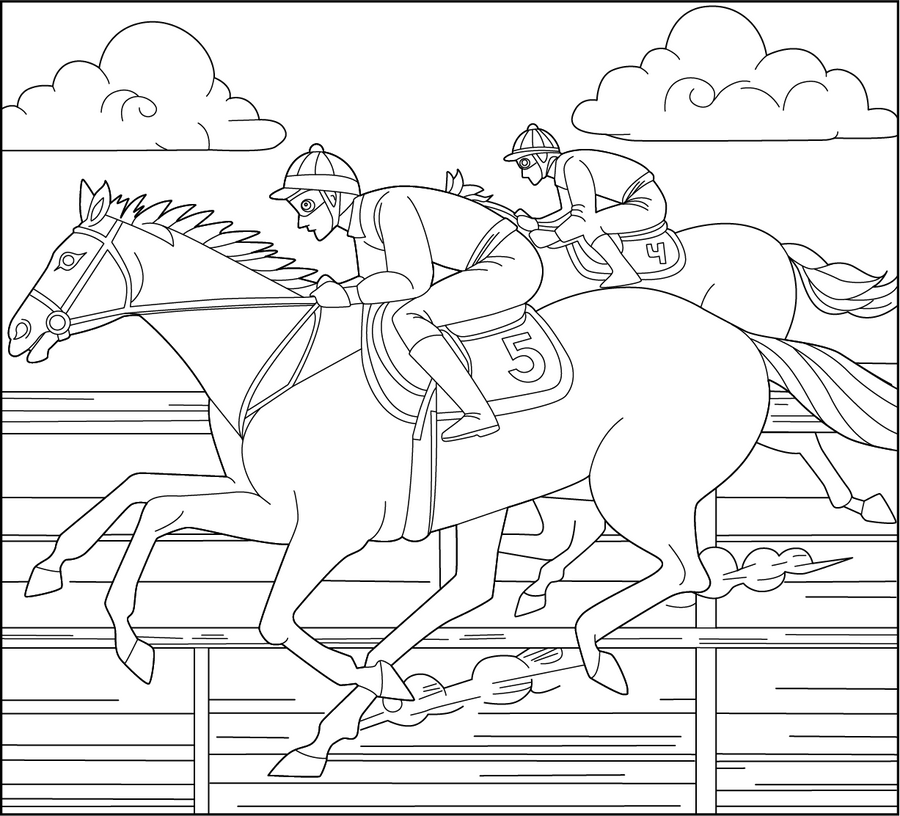 Horse Race Coloring Page For Children