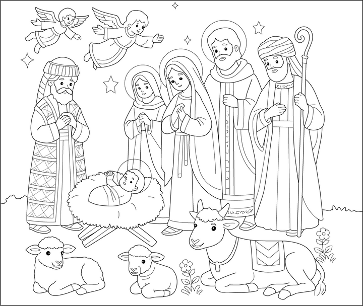 Christmas Nativity Scene Coloring Page