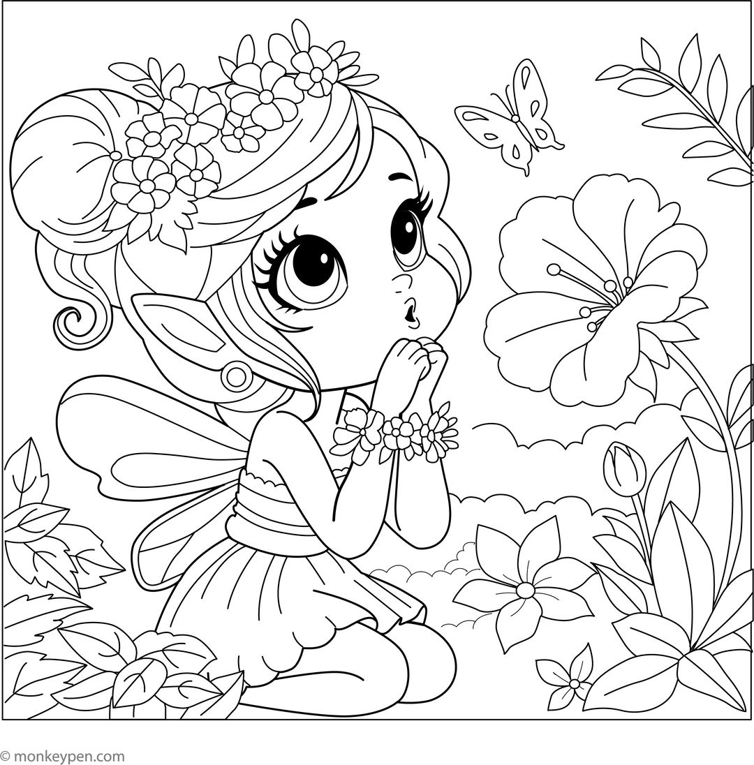 Fairy In Flower Garden Coloring Page