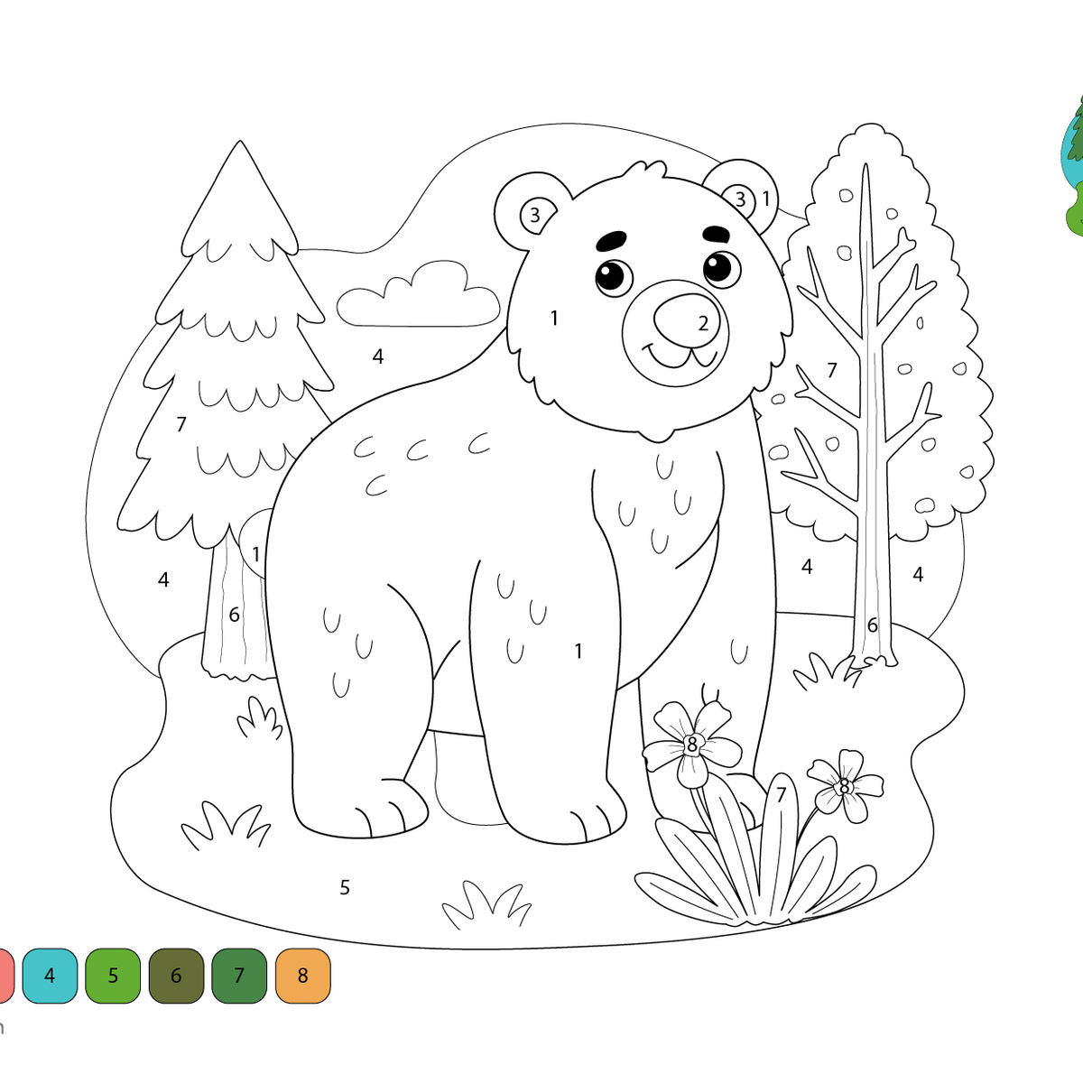 Bear Color by Number – PDF Download for Toddlers' Learning