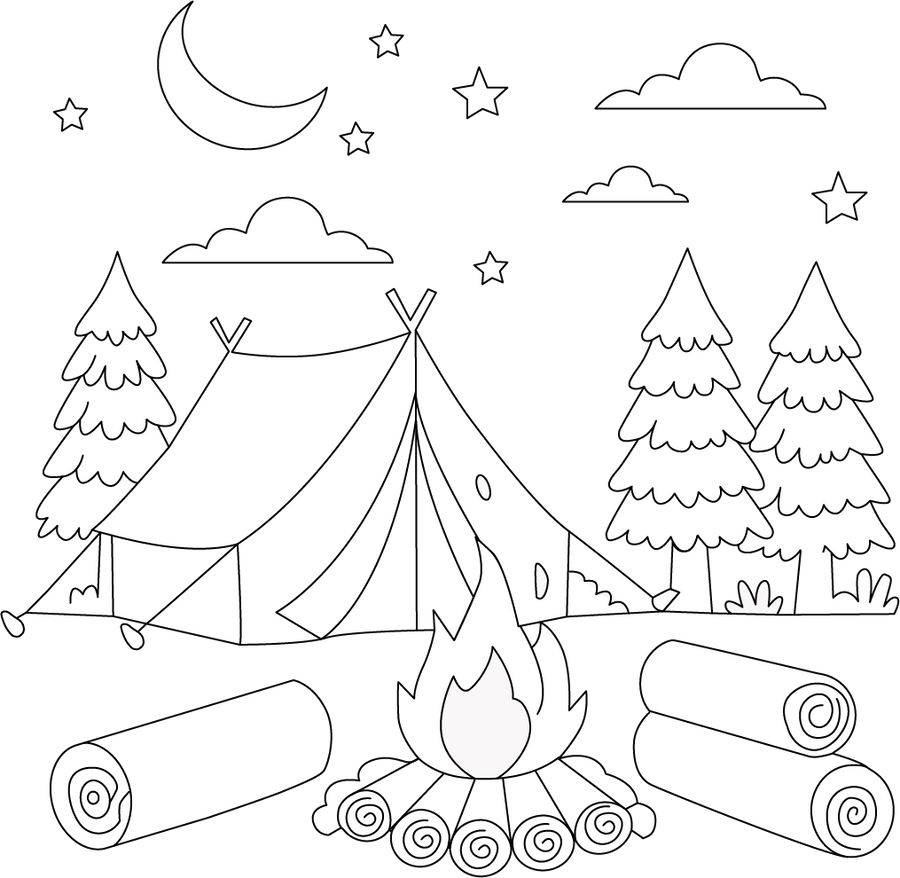 Camp Fire Coloring Page