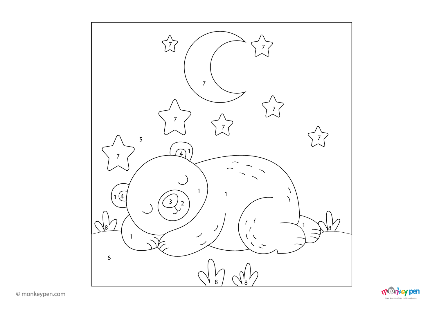 Sleeping Bear Color by Number – Free Printable for Kids