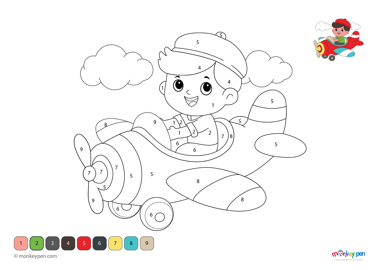 Boy Riding Airplane – Color by Number Flying PDF