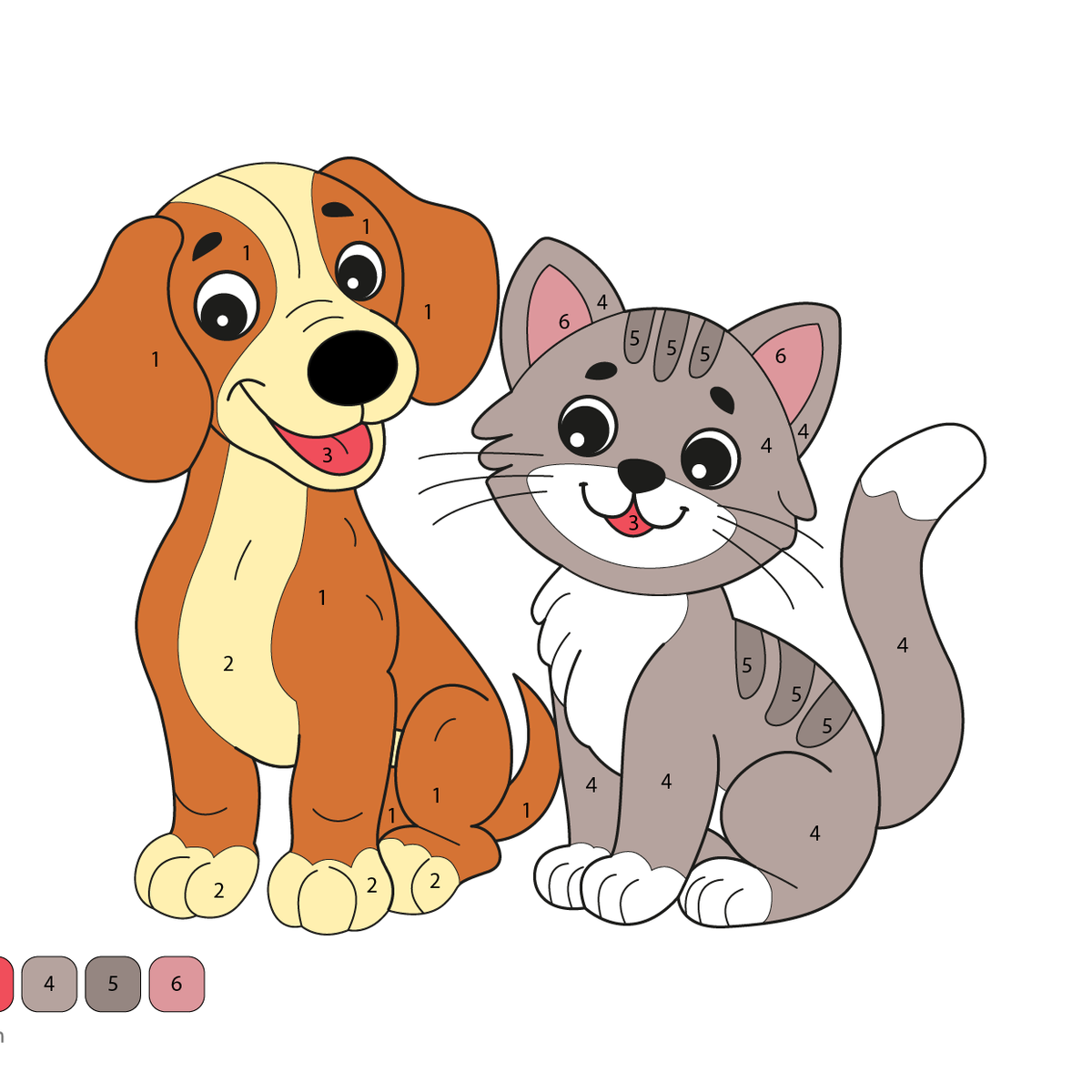 Color by Number – Dachshund and Cat Printable PDF