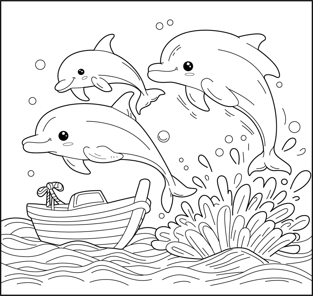 Dolphins Playing Coloring Page