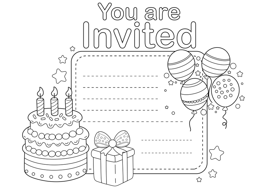 Birthday Invitation Coloring Page