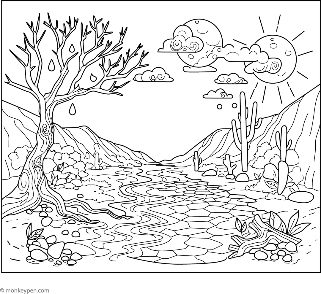 Drought Coloring Page – Free Printable PDF for Kids
