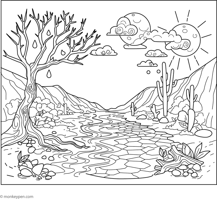 Drought Coloring Page – Free Printable PDF for Kids