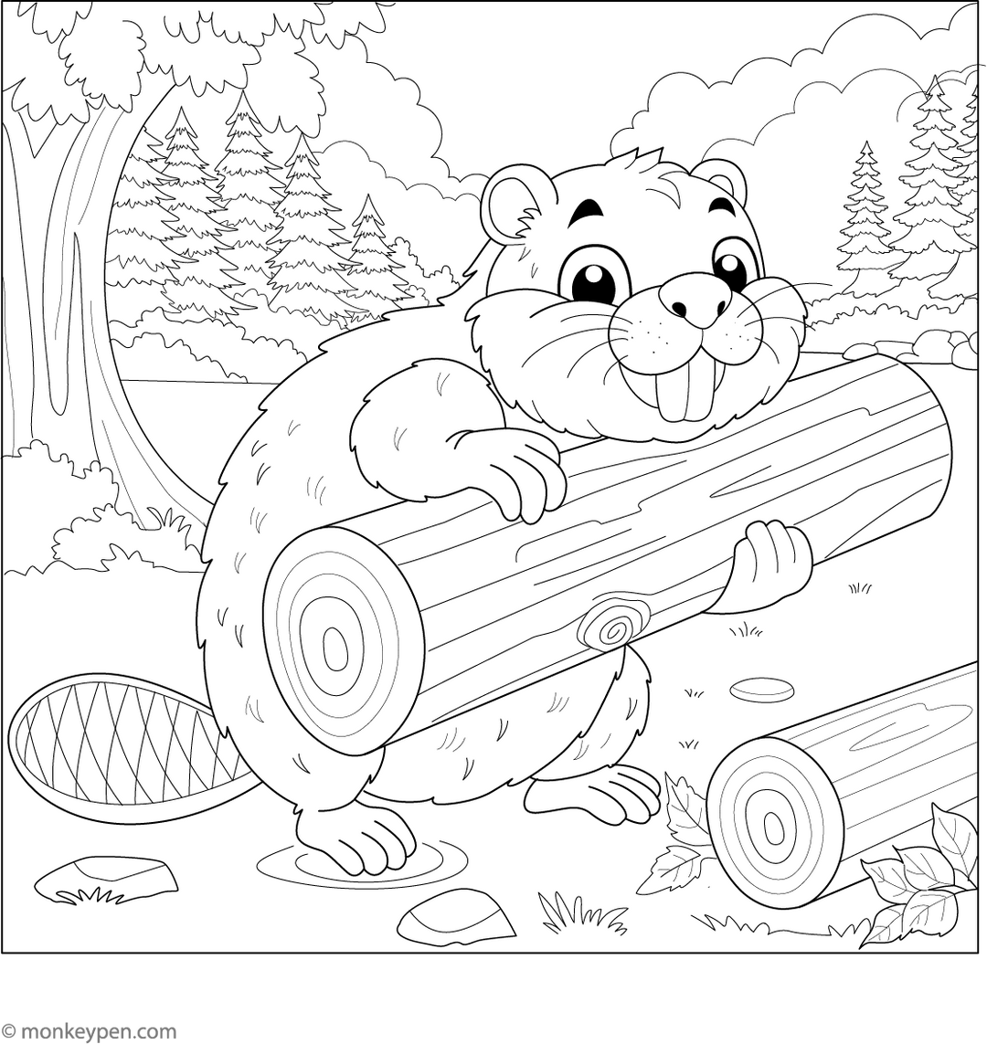 Beaver Arranging Log Coloring Page