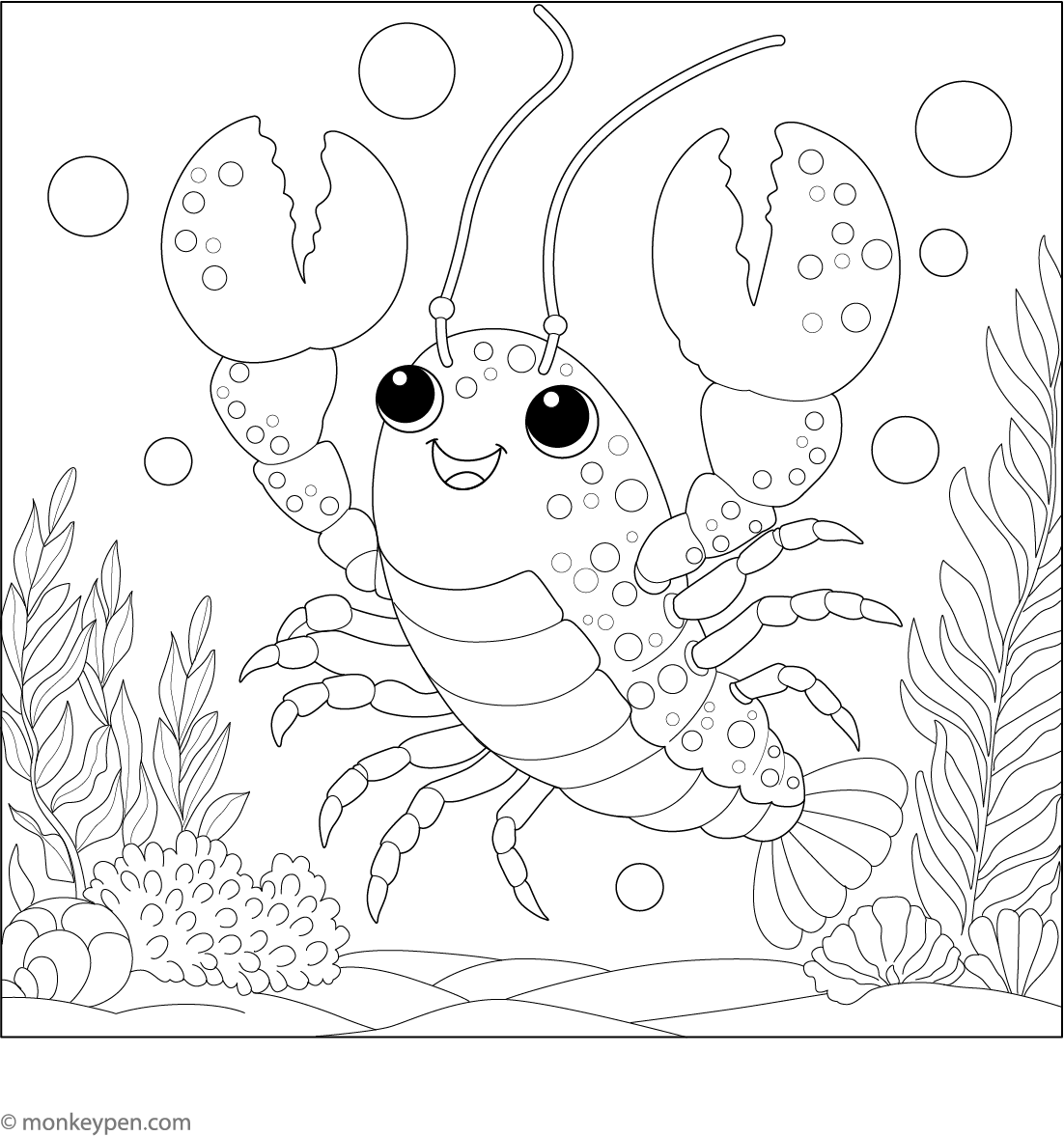 Cartoon Lobster Coloring Page – Printable PDF for Kids