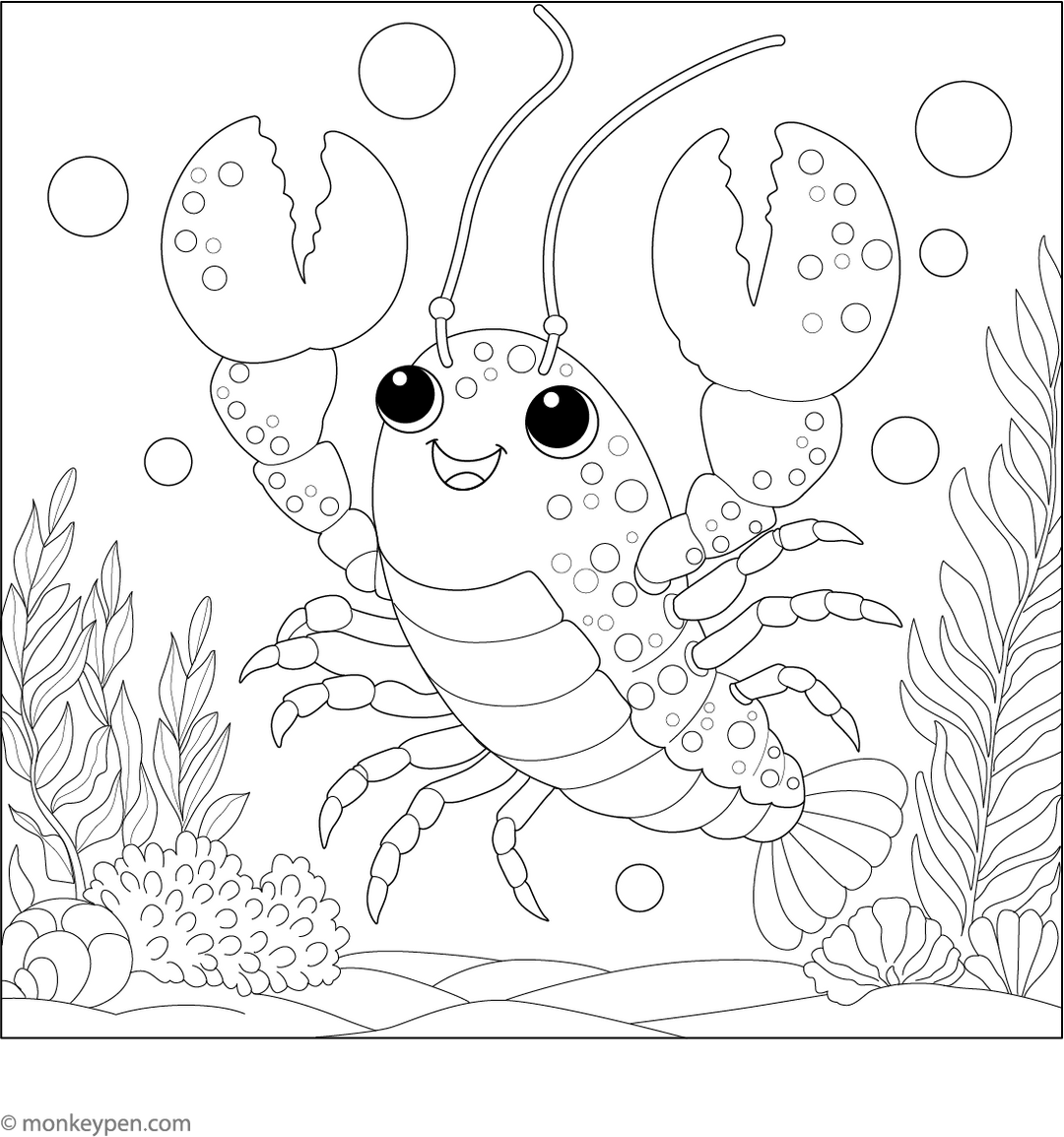 Cartoon Lobster Coloring Page – Printable PDF for Kids
