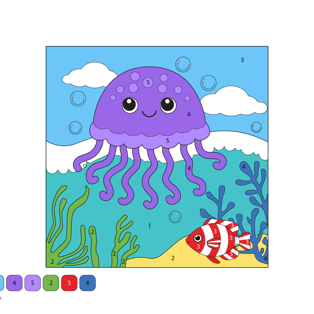Jellyfish Color by Number – Printable Coloring Sheets