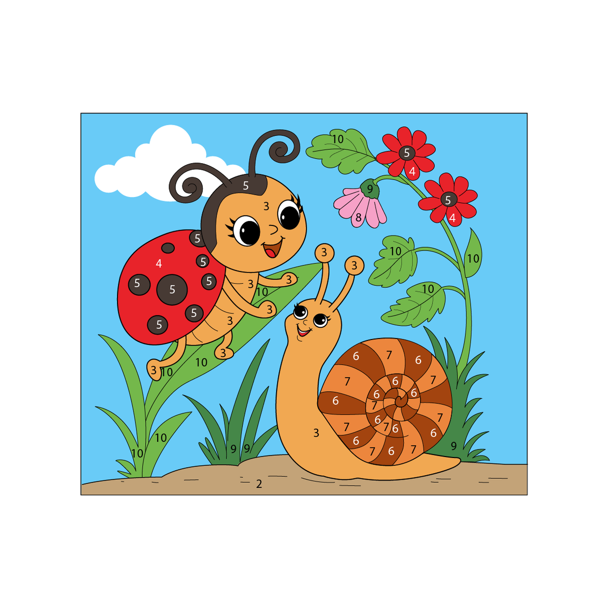 Free Ladybug and Snail Color by Number Printable PDF